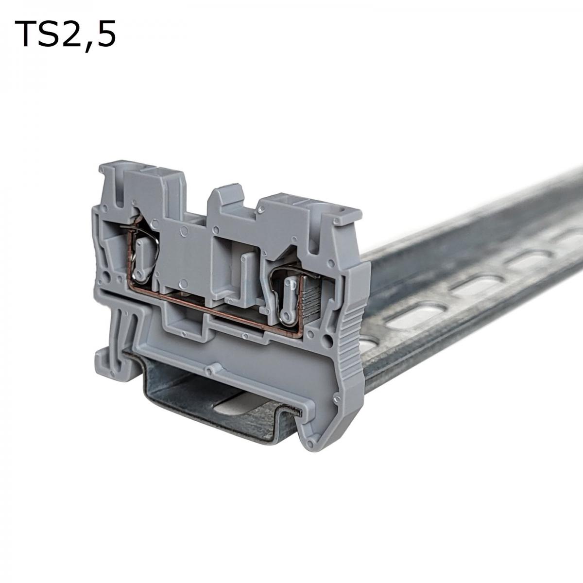 Клемма пружинная проходная 2 контакта 2,5 мм2, серая - электрические ...